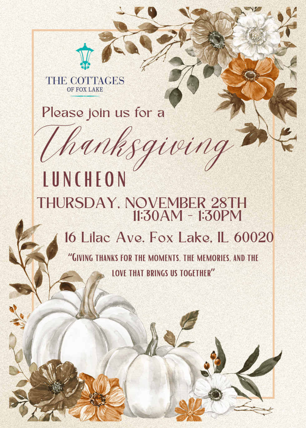 Thanksgiving Luncheon - 2024 | The Cottages Of Fox Lake